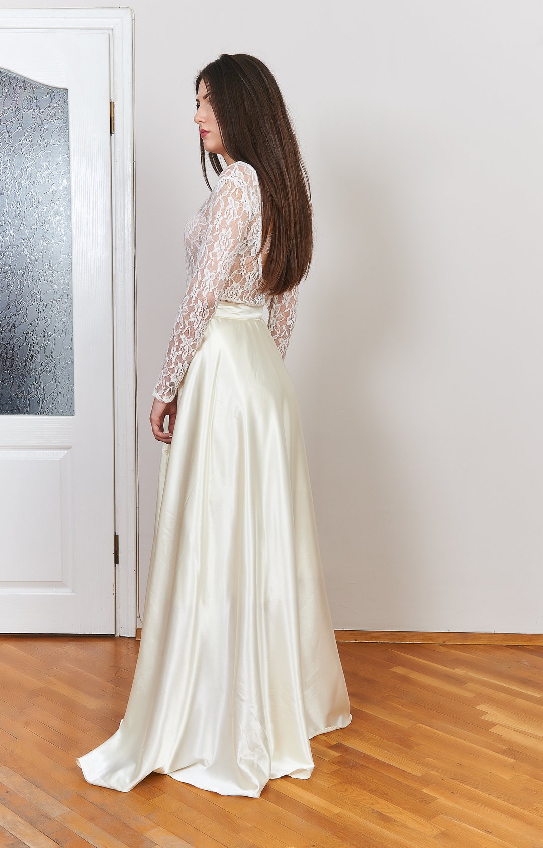 Wedding Overlay Skirt, Satin Ivory Wedding Skirt, Maxi Long Bridal ...