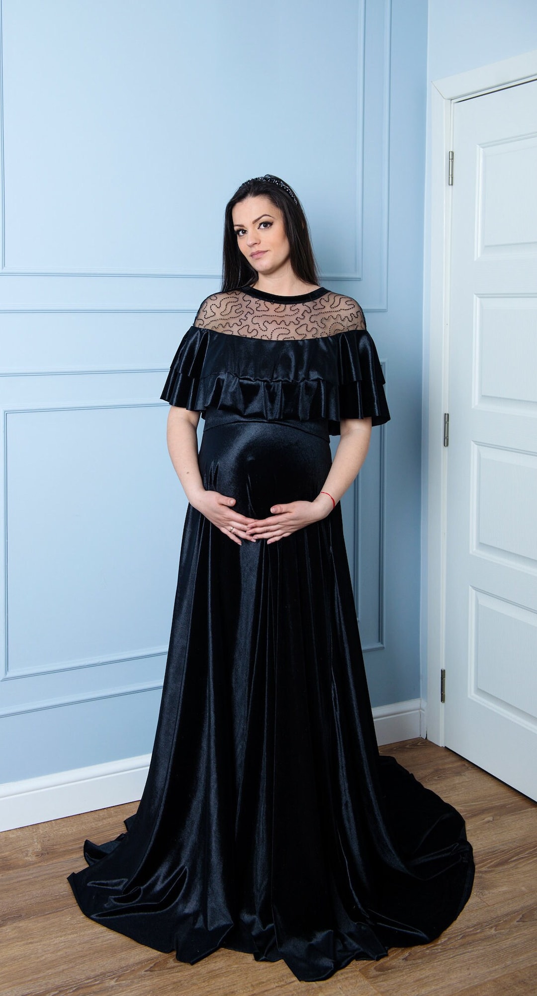 Gothic Black Velvet Maternity Wedding Dress, Pregnancy Engagement Dress ...