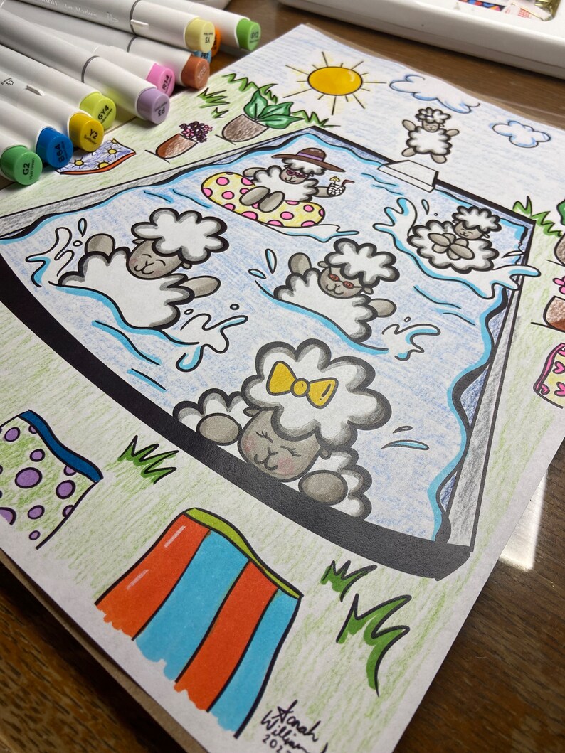 Summer Sheep Pool Party Coloring Page for Kids (digital Download) - Etsy