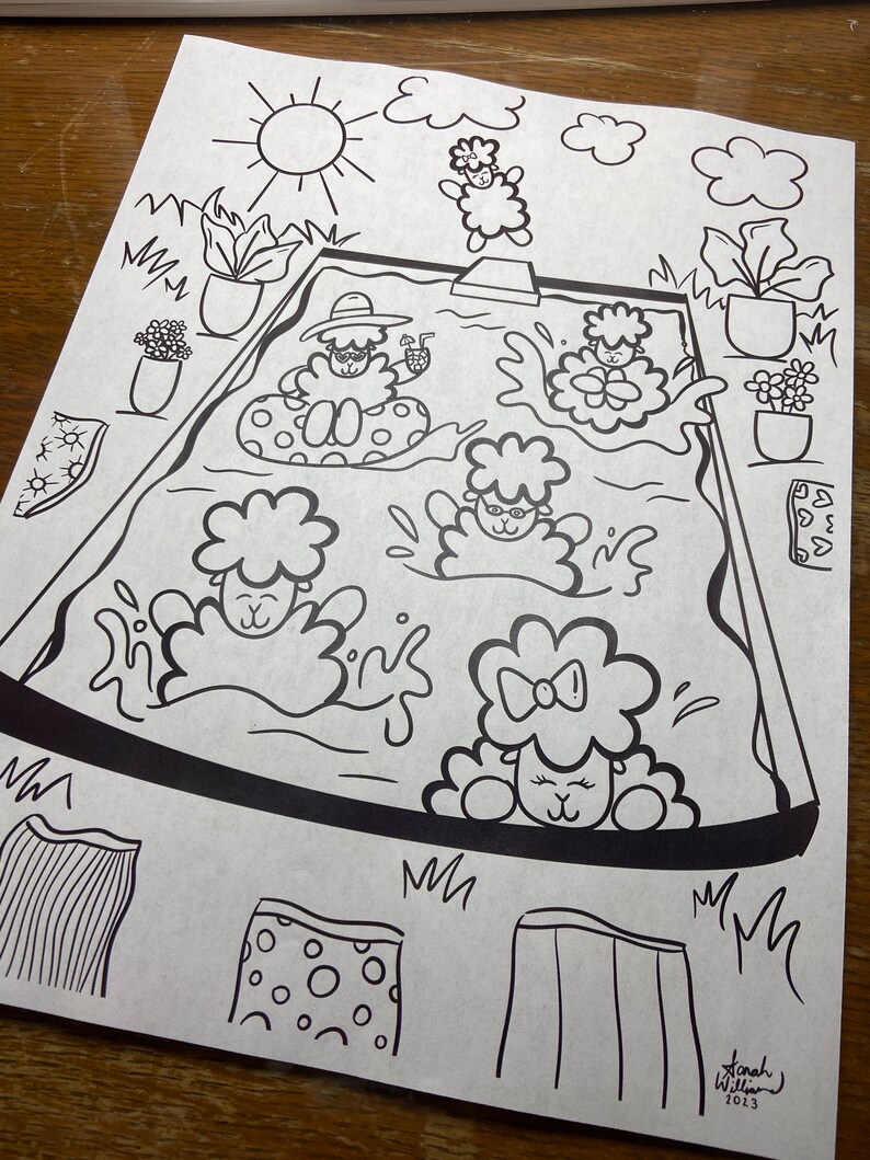 Summer Sheep Pool Party Coloring Page for Kids (digital Download) - Etsy