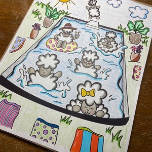 Summer Sheep Pool Party Coloring Page for Kids (digital Download) - Etsy