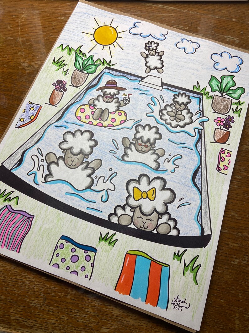 Summer Sheep Pool Party Coloring Page for Kids (digital Download) - Etsy