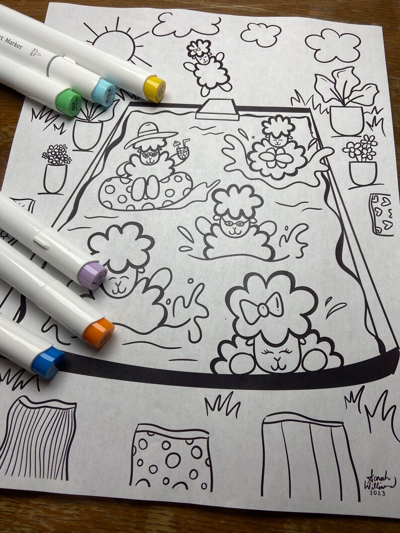 Summer Sheep Pool Party Coloring Page for Kids (digital Download) - Etsy