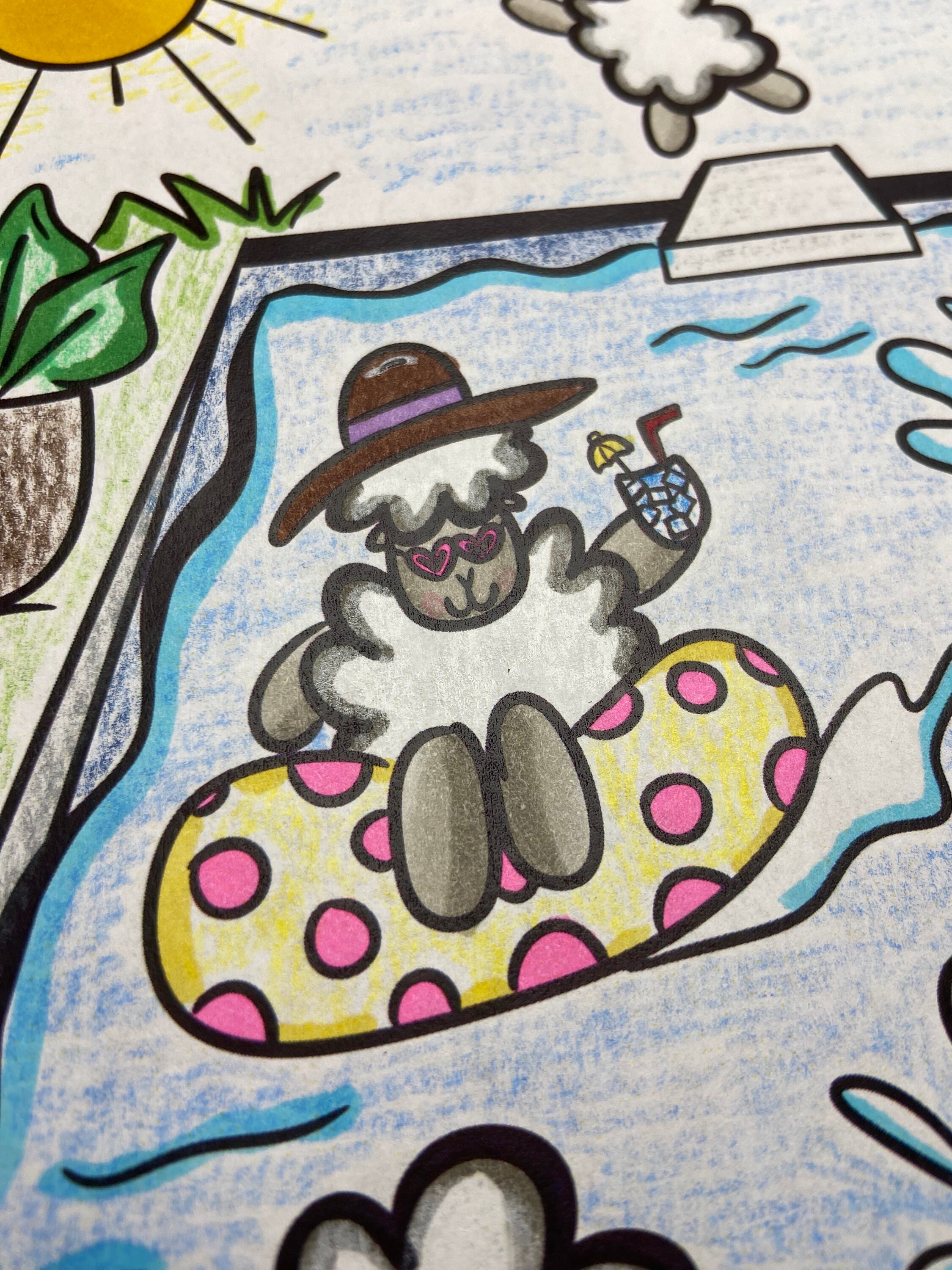 Summer Sheep Pool Party Coloring Page for Kids (digital Download) - Etsy