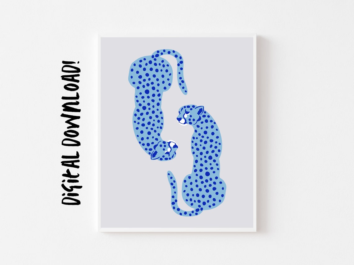 Preppy Blue Leopard Cheetah Animal Print Preppy Wall - Etsy
