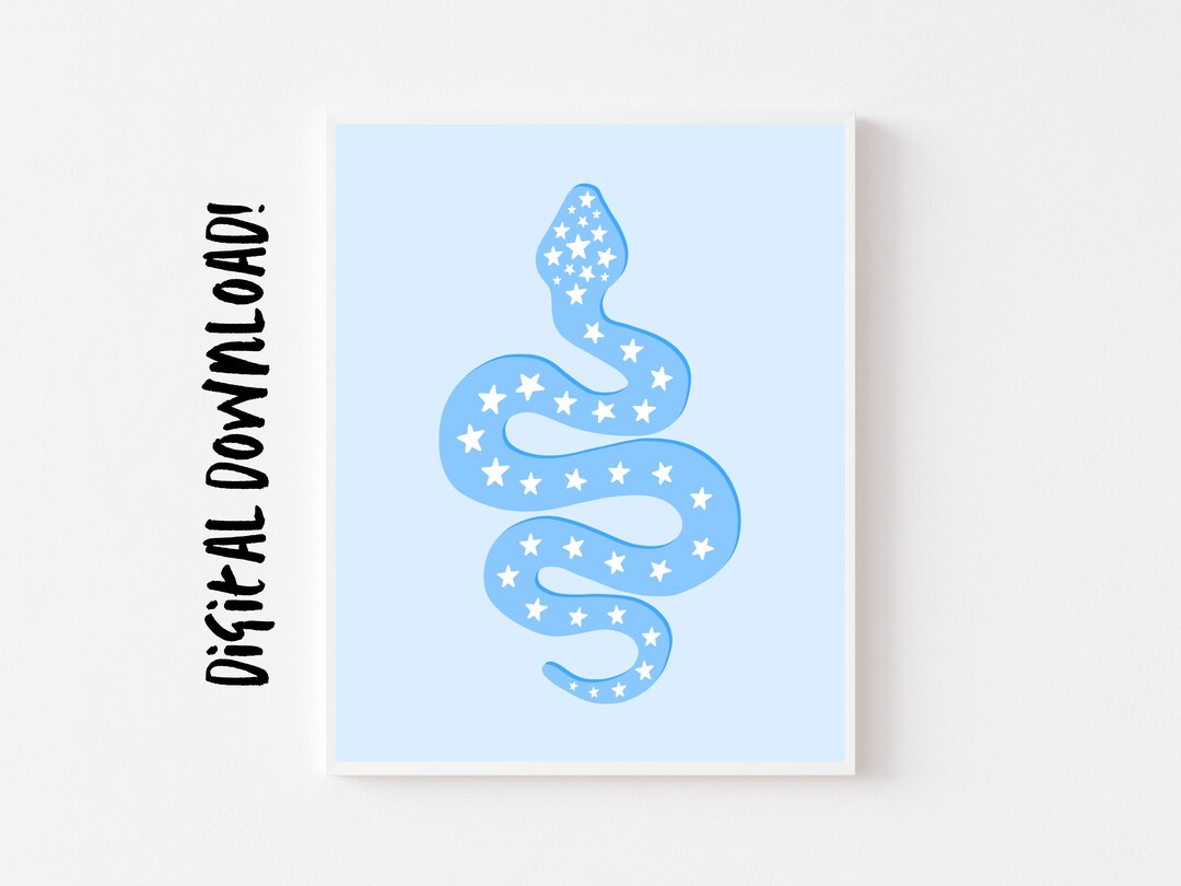 Snake Wall Art, Blue Snake, Stars Preppy Wall Decor Dorm Room, Trendy ...