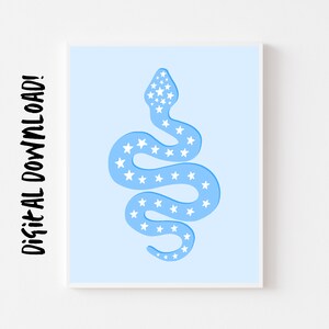 Snake Wall Art, Blue Snake, Stars Preppy Wall Decor Dorm Room, Trendy ...