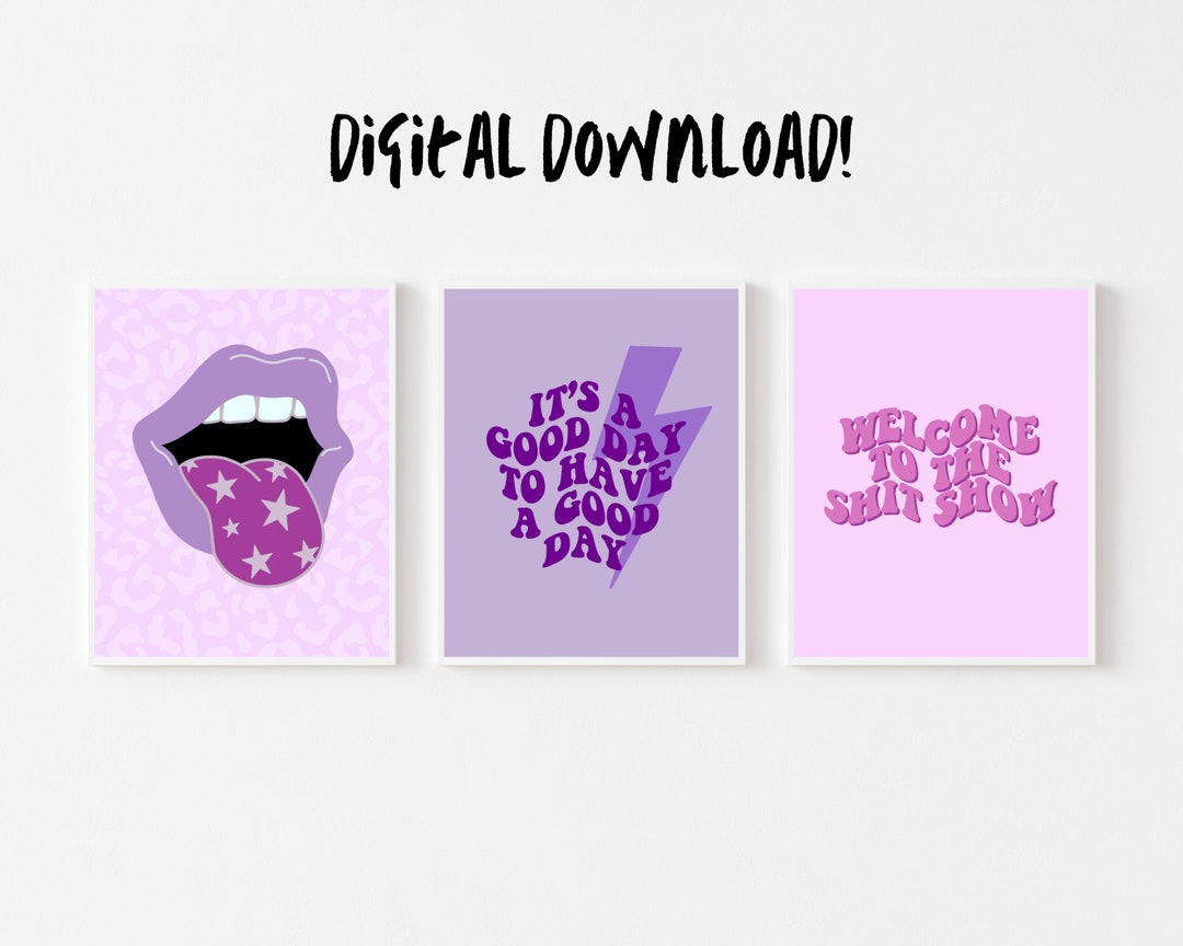 Preppy Purple, Tongue, Lips, Cheetah Print, Lightning Bolt Art Print ...