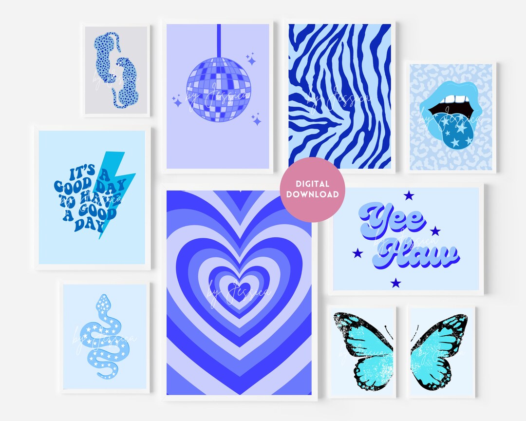 Blue Wall Decor Preppy Room Art Set of 10 Blue Wall Collage - Etsy