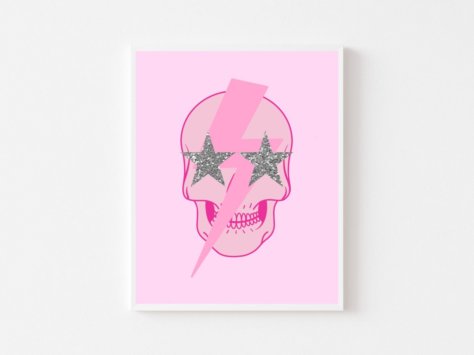 Preppy Pink Skull Lightning Bolt Silver Stars Preppy Wall - Etsy