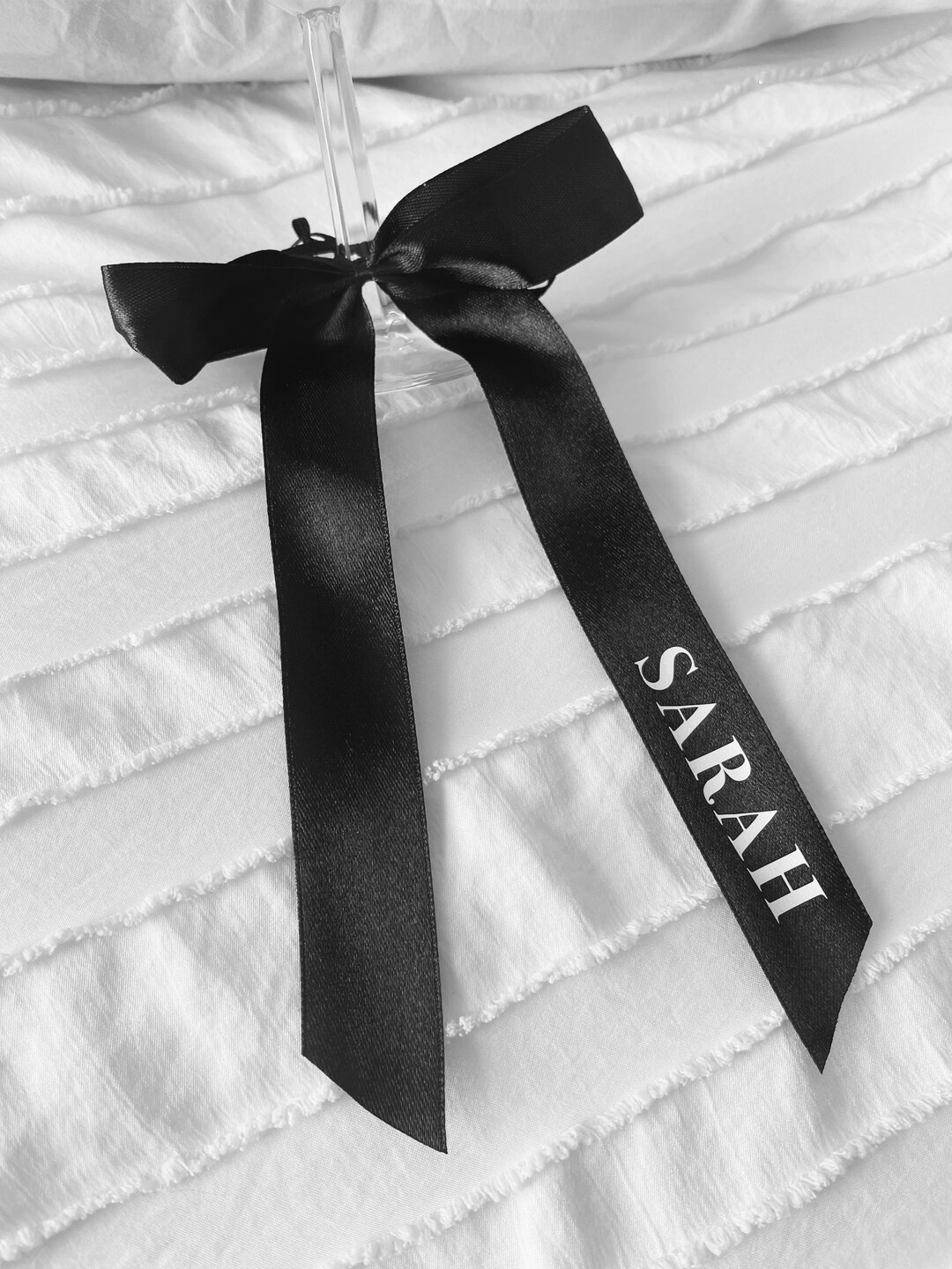 Personalized Ribbon Name Tag | Black Adjustable Bow, Personalized Wine ...