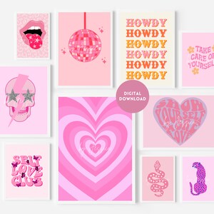 Pink Wall Decor, Preppy Room Art, Set of 10, Pink Wall Collage Art ...