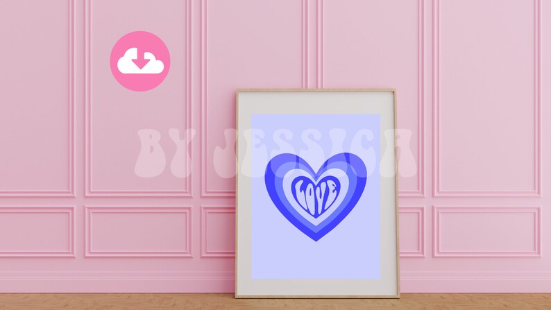 Blue Y2K Heart Wall Art Print Love Heart Retro Dorm - Etsy