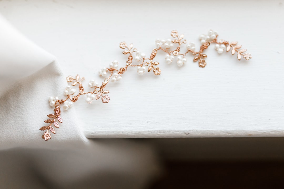 Vivianne Rose Gold Floral Hair Vine - Etsy