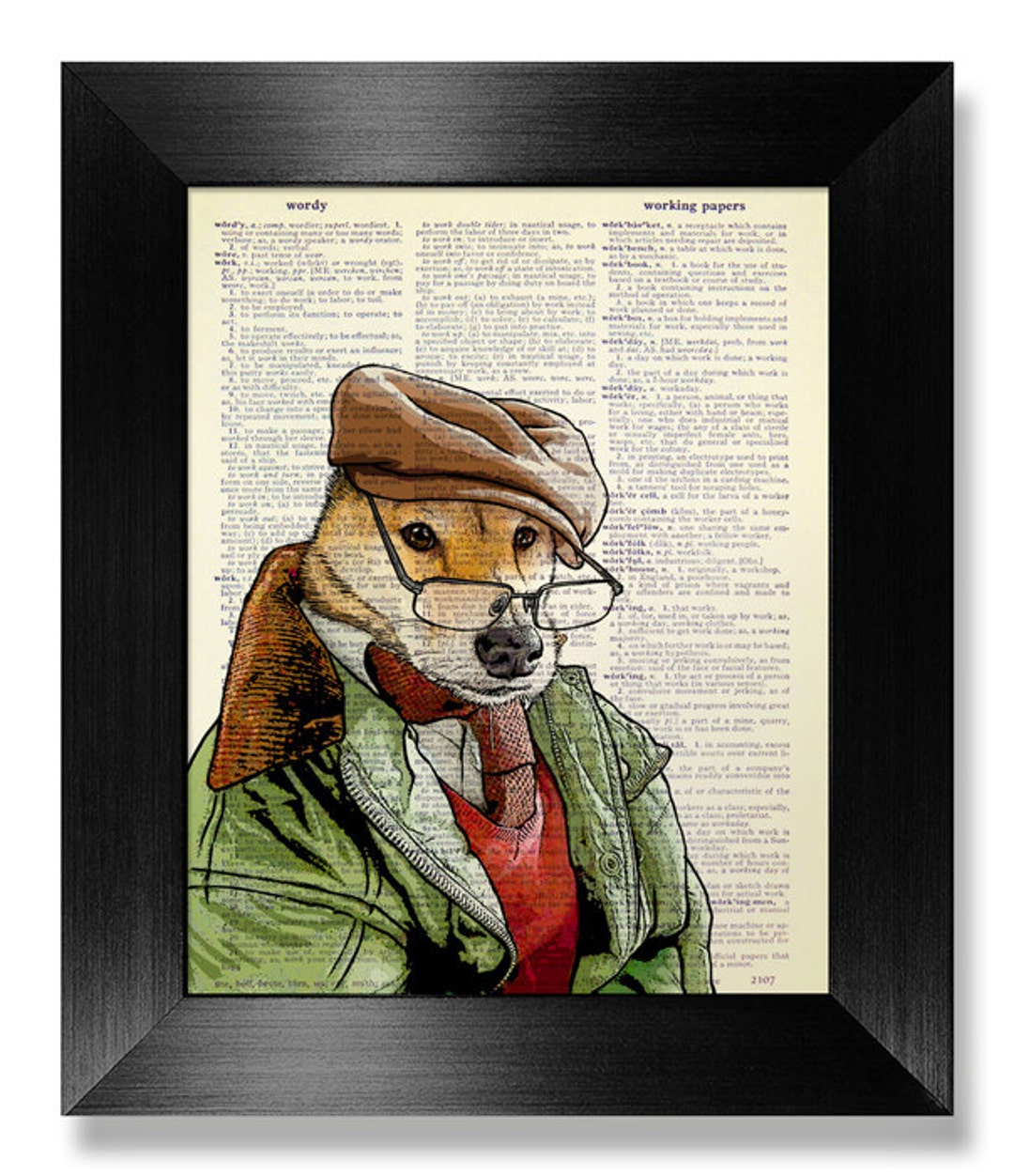Geek Dog Drawing DOG Illustration Print, NERDY Art, Book Love GIFT Man ...