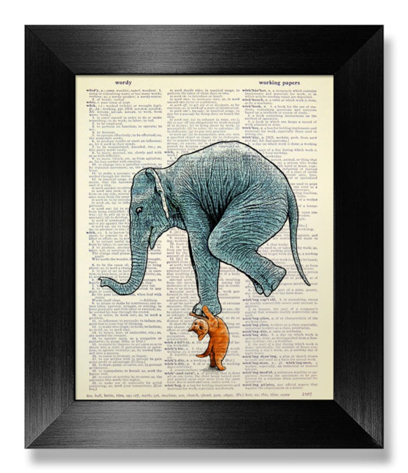 Cat and ELEPHANT Nursery Decor Elephant Art Print KID Room | Etsy