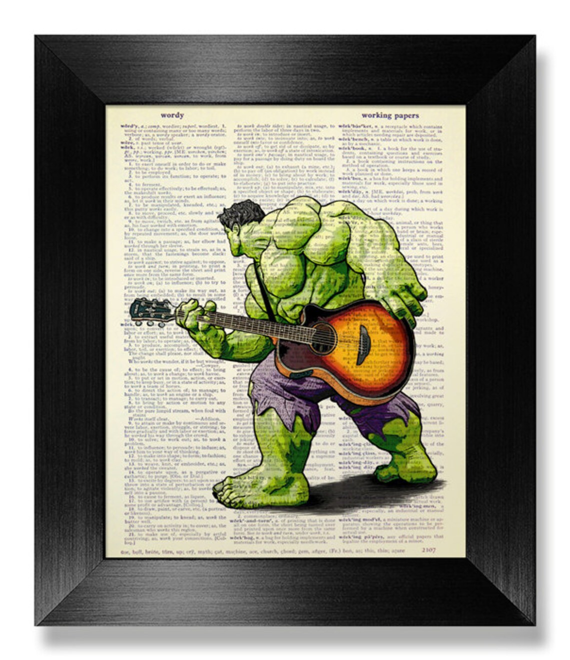 HULK and Guitar, Music Art Print, Retro Movie Poster, Musician GIFT Man ...