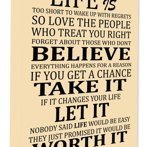 Inspirational Motivational Wall Art Canvas Print Picture Life is Too ...