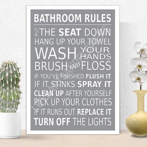 Bathroom Rules Wall Picture Bathroom Wall Art Glossy Poster Grey ...