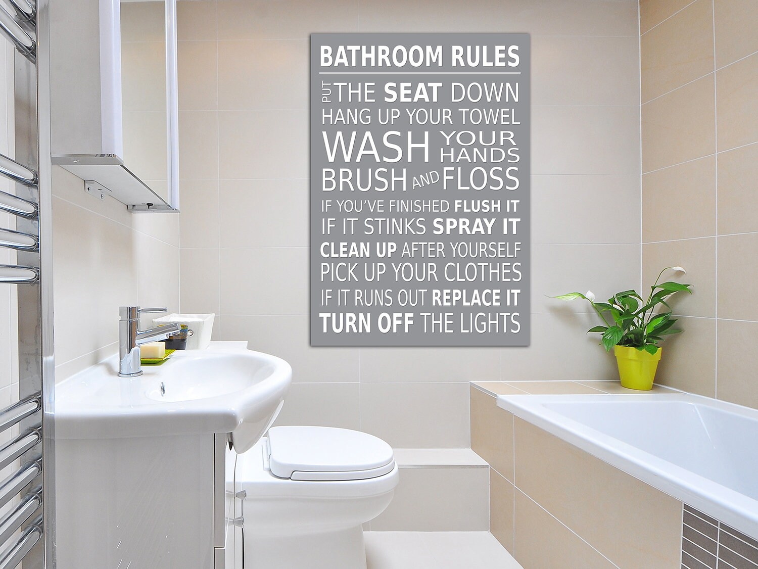 Bathroom Rules Wall Picture Bathroom Wall Art Glossy Poster Grey ...