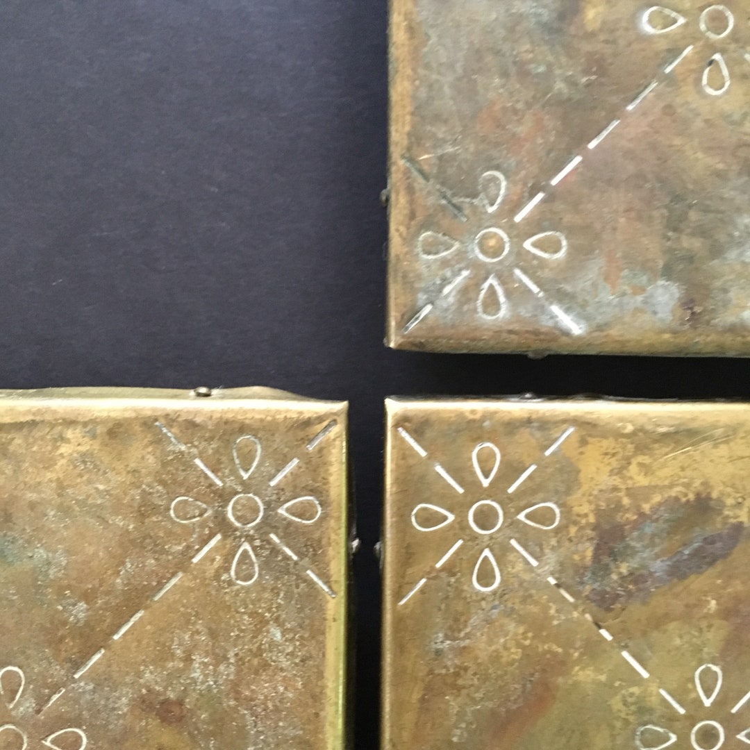 Nordic Vintage Scandinavian Tiles Trivets Brass and Wood Set of 3 ...