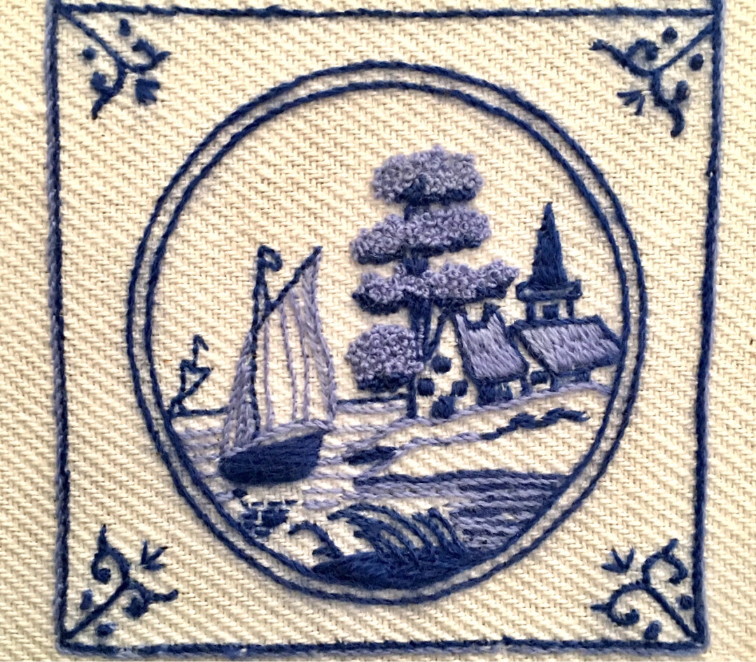 Erica Wilson Embroidery Textile Wall Art Danish 18th Century Tile ...