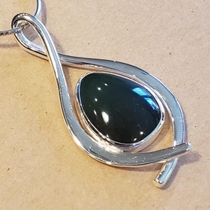 Jade Natural Stone Set in a Simple Modern Sterling Silver Pendant With ...