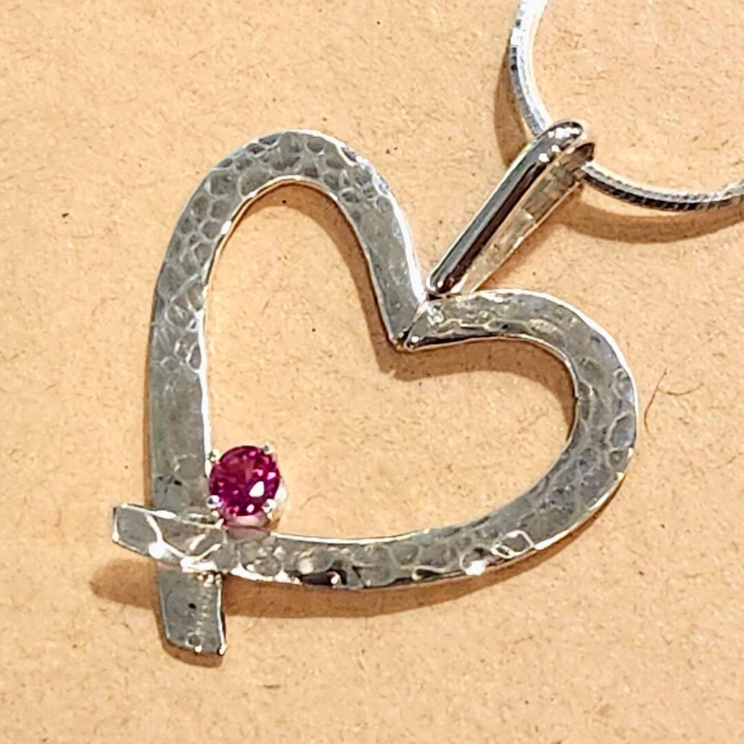Heart Red Ruby lab Sterling Silver Pendant Sterling Silver Chain - Etsy