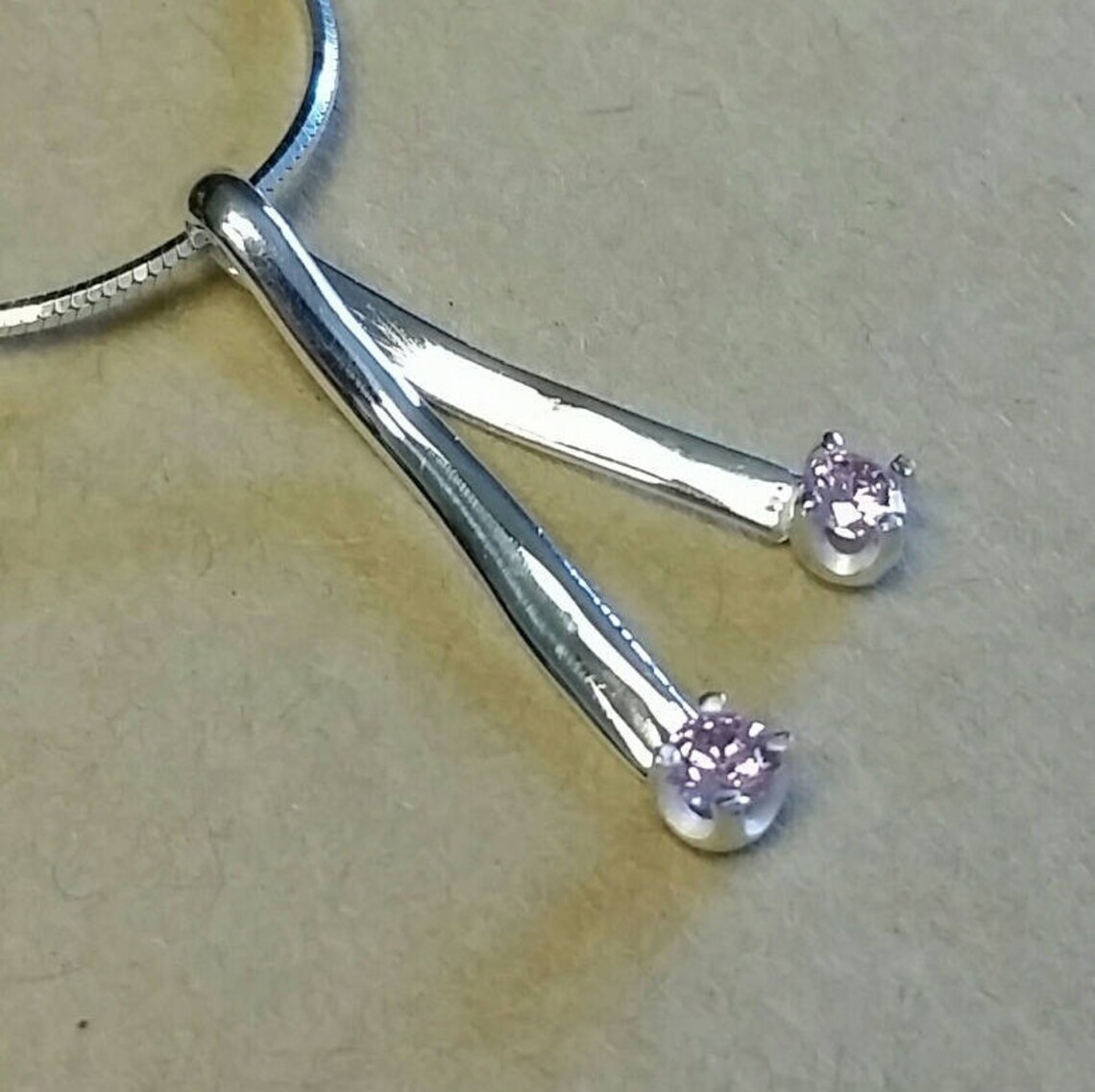 Breast Cancer Ribbon in Sterling Silver W/ 2-pink CZ - Etsy