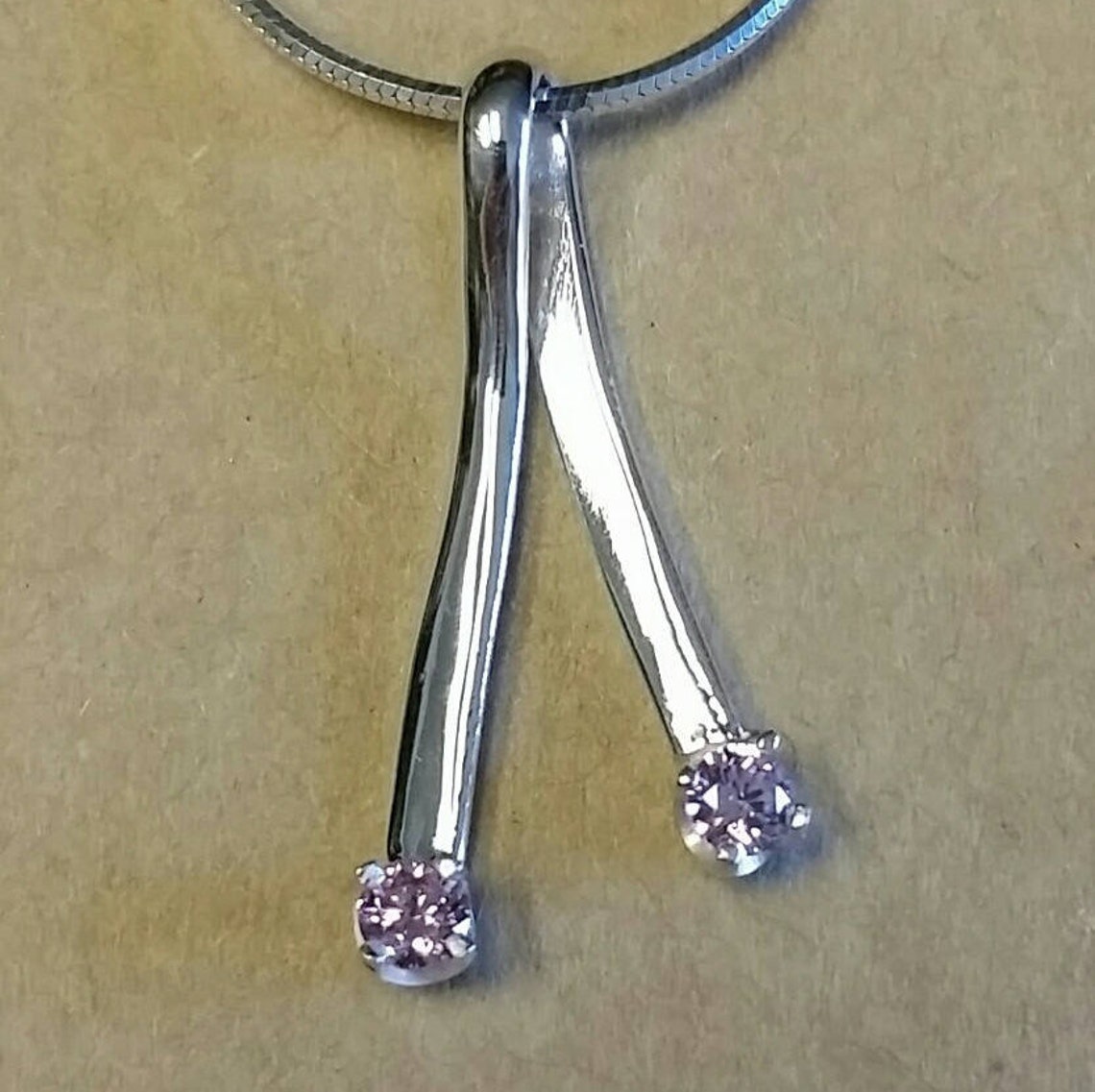 Breast Cancer Ribbon in Sterling Silver W/ 2-pink CZ - Etsy