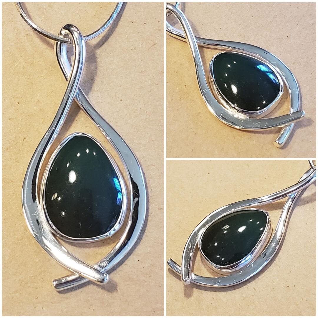 Jade Natural Stone Set in a Simple Modern Sterling Silver Pendant With ...
