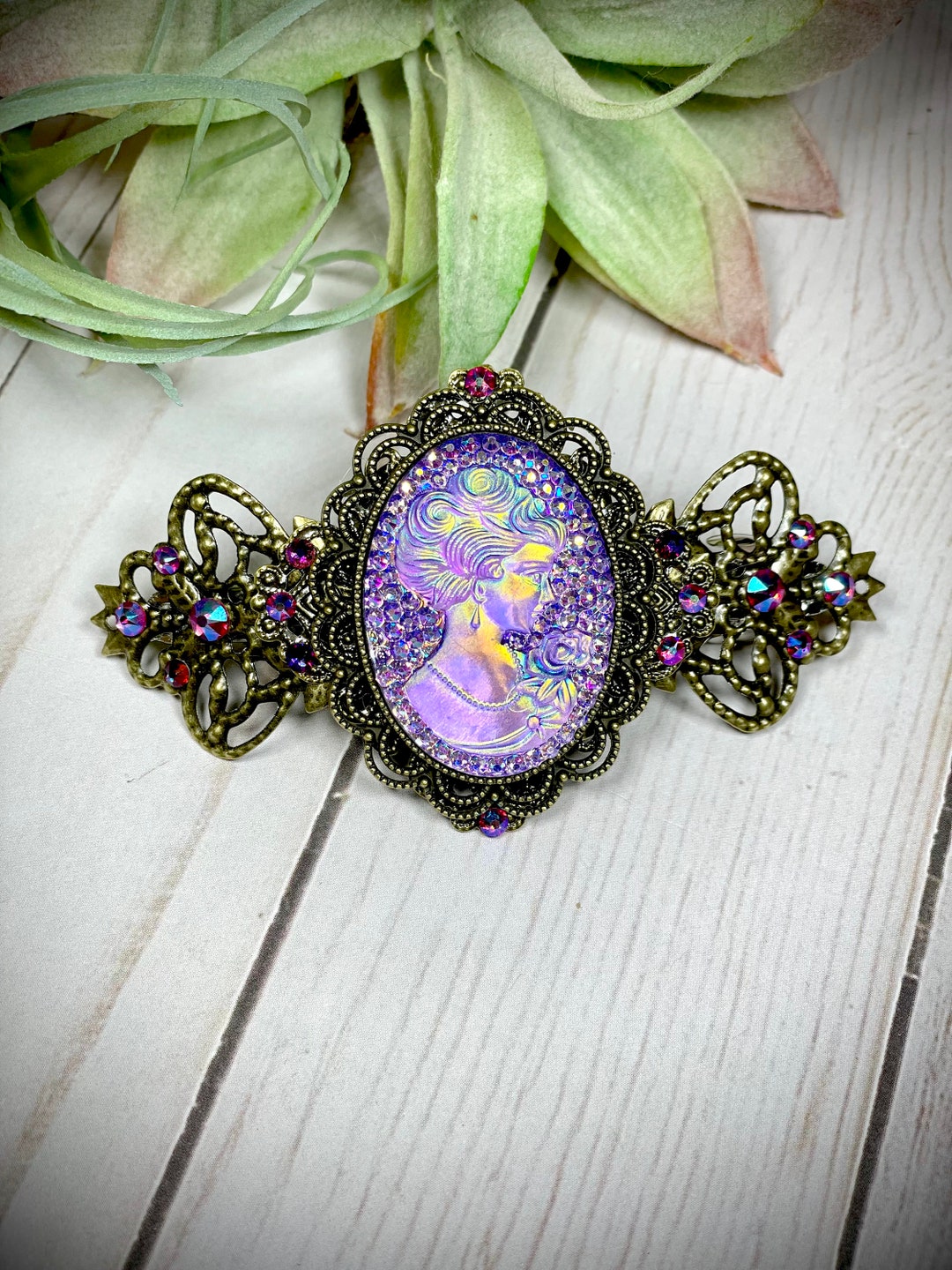 Steampunk Iridescent Cameo Hair Clip, Hair Accessory, Victorian Vintage ...
