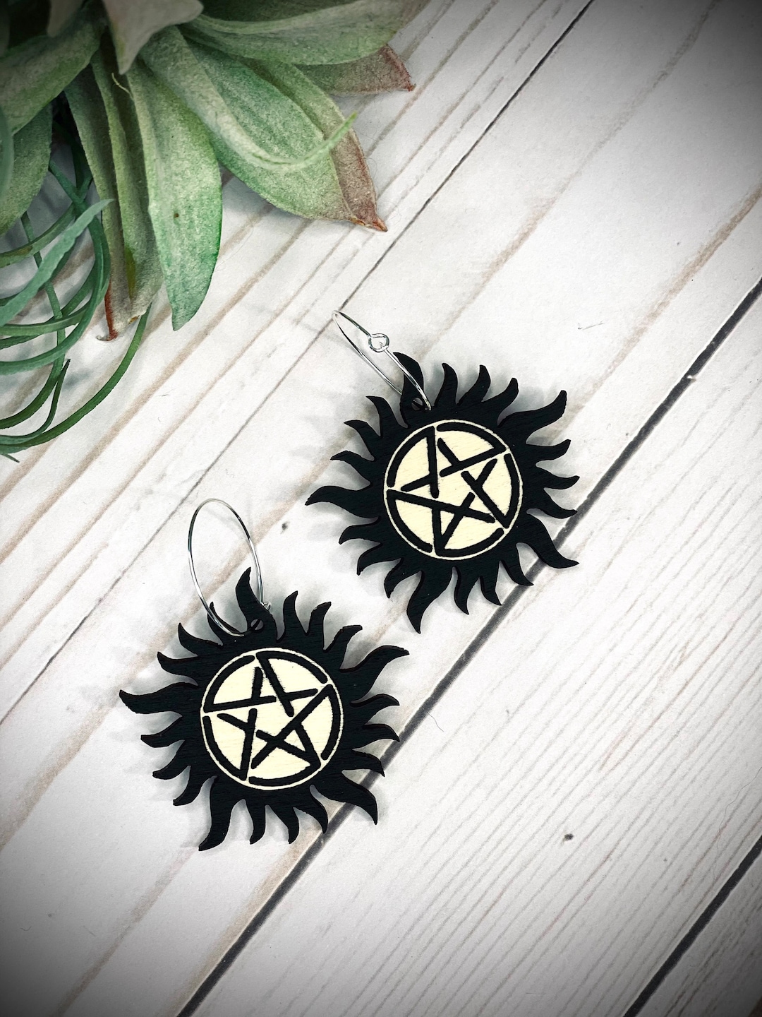 Supernatural Anti-possession Symbol Drop Wood Hoop Earrings Black - Etsy