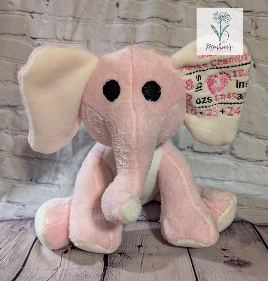 Embroidered Birth Stat Elephant, Personalized Baby Announcement - Etsy