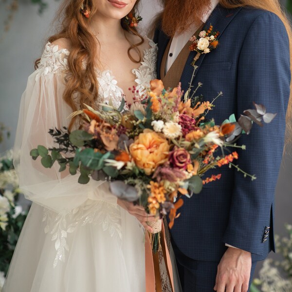 Fall Wedding Bouquet Burnt Orange - Etsy