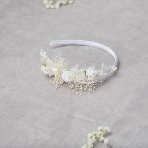 Holy Communion Flower Headband, White Roses Headpiece for Girl ...