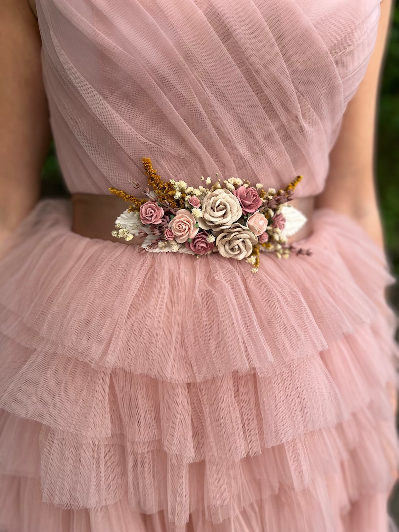 Romantic Flower Belt Dusty Pink Flower Sash Pastel Pink - Etsy