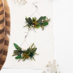 Greenery Triangle Dangle Earrings Bridal Earrings Surgical Steel Flower ...