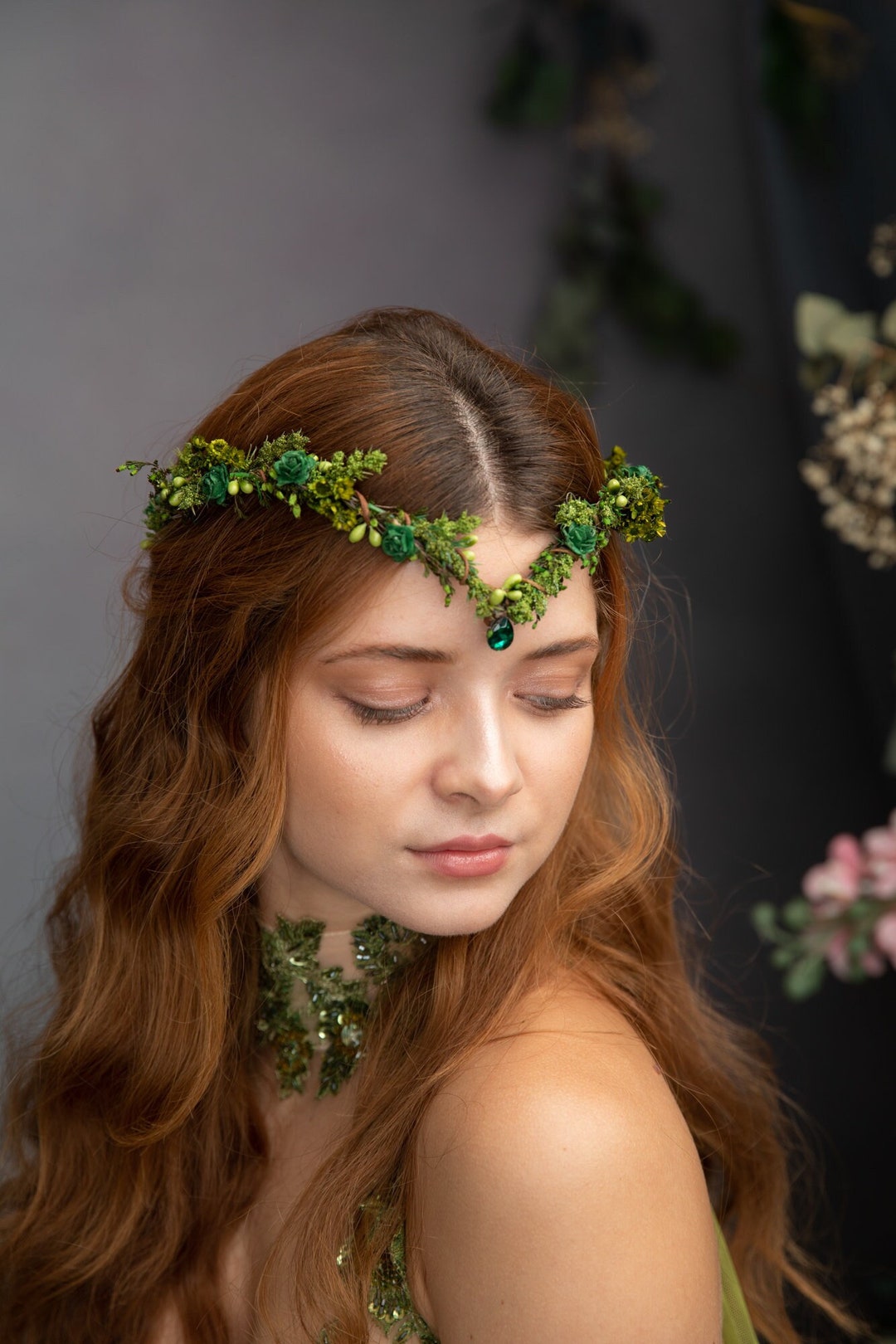 Flower Elf Fairy Tiara Greenery Elven Flower Tiara Elf Tiara Woodland ...