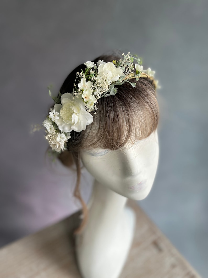 White Bridal Hair Wreath Romantic Bridal Flower Crown Magaela - Etsy