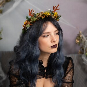 Halloween Hair Crown With Antlers Autumn Flower Crown Fall Accessories ...