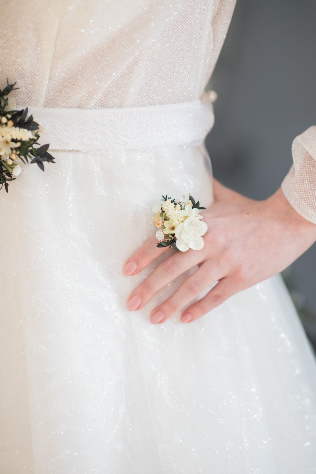 Natural Wedding Flower Ring Adjustable Bridal Ring Prom Ring Bride to ...