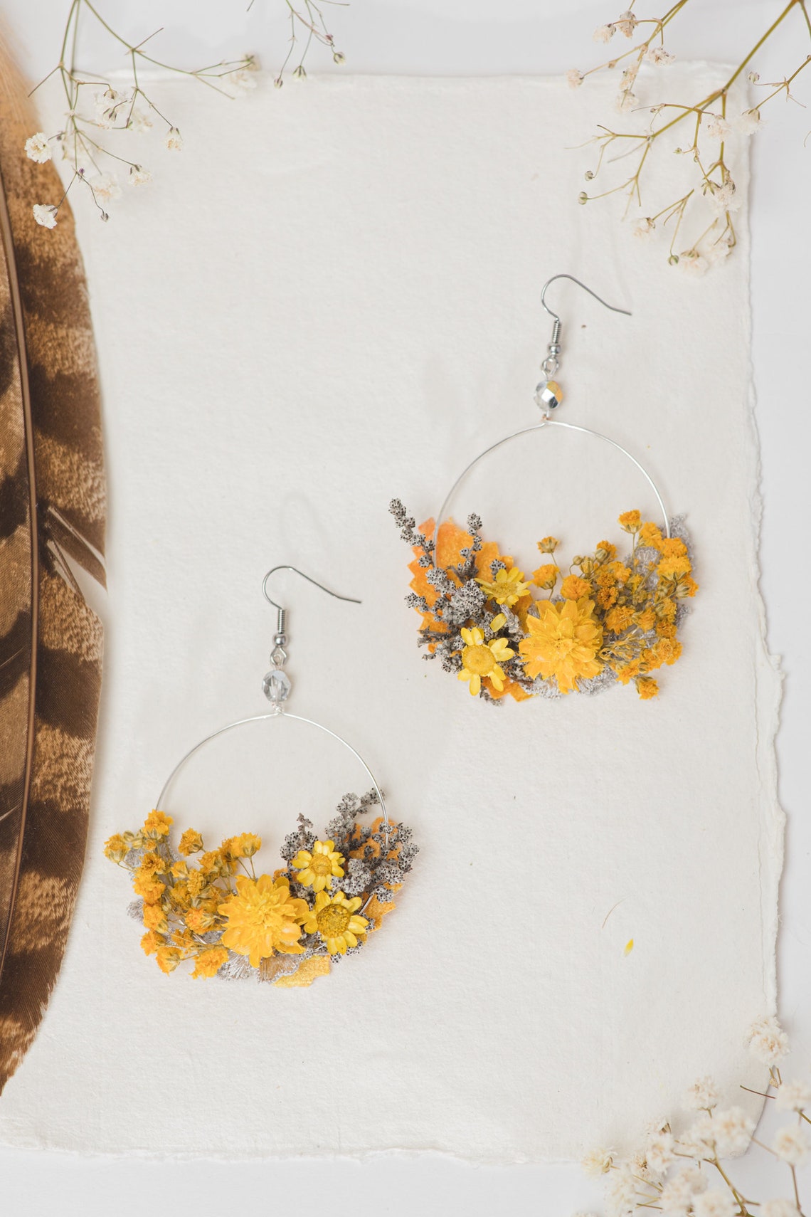 Ochre Flower Earrings for Bride Circle Floral Earrings Mustard | Etsy