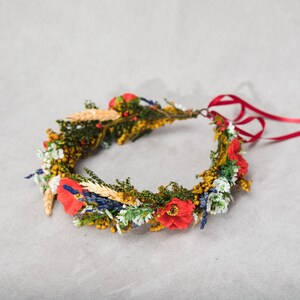 Folk Crown With Poppy Flower and Ear of Wheat Colourful Wreath Flower ...