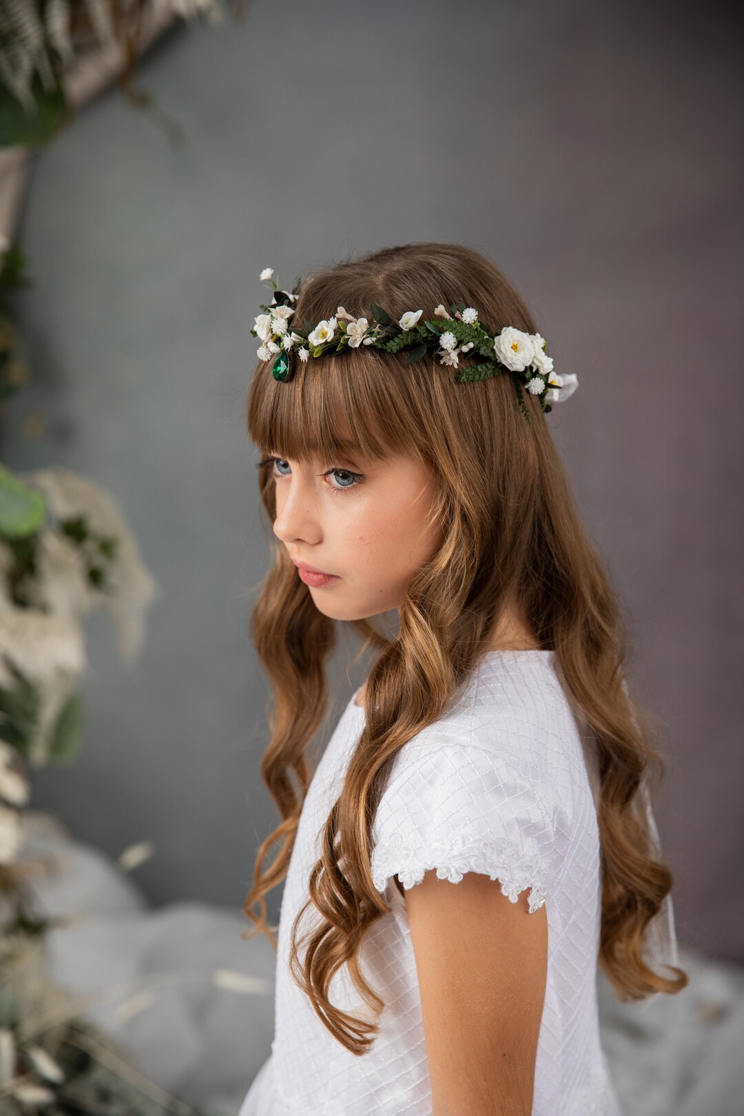 First Communion Flower Tiara: Greenery Elf Hair Crown - Etsy