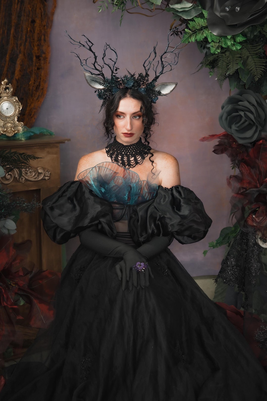 Black Fairy Crown Black Pagan Crown Horns Crown Antlers Crown Deer ...