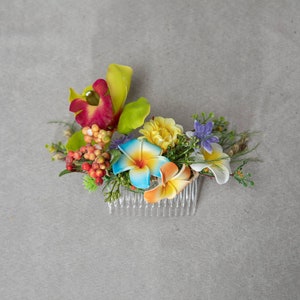 Exotic Flower Hair Comb Plumeria Tropical Wedding Headpiece Colourful ...