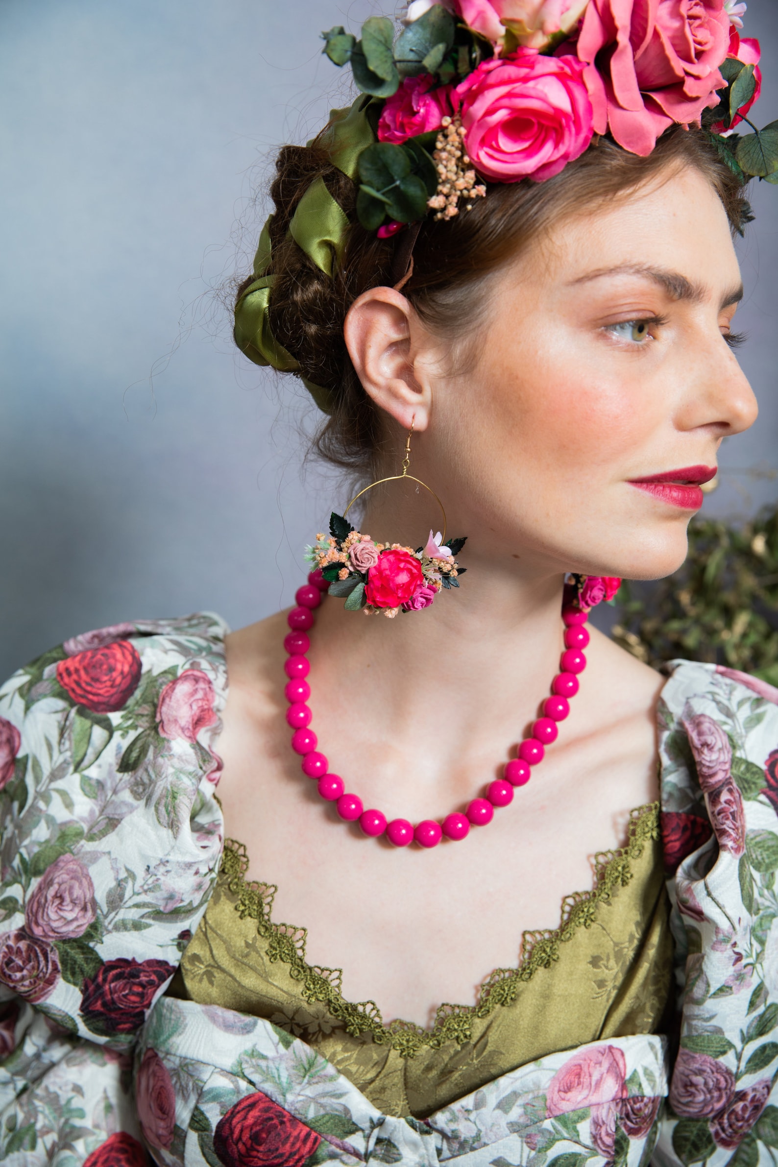 Pink Flower Earrings Fuchsia Circle Earrings Bride to Be Hoop Earrings ...