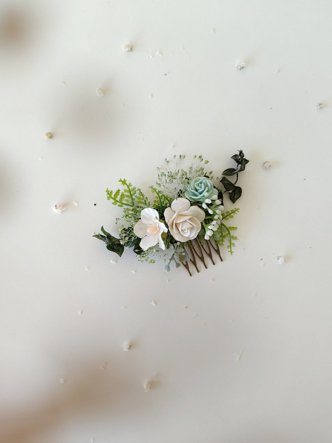 Romantic Flower Hair Comb Mint Roses Sage Green Wedding Comb Flower ...