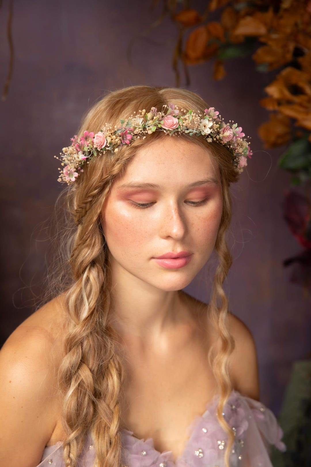 Spring Flower Hair Crown Bridal Accessories Romantic Pink Hair Wreath ...